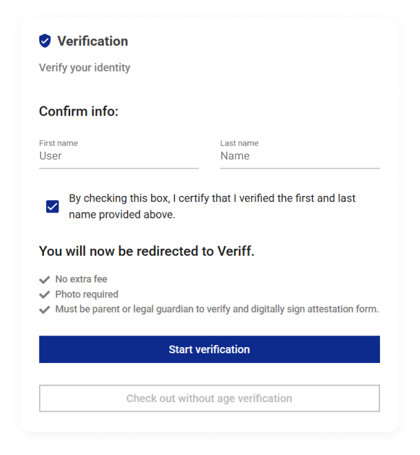 Age verification process by VERIFF – AAU